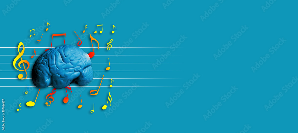 human brain and music notes backdrop Stock Illustration | Adobe Stock