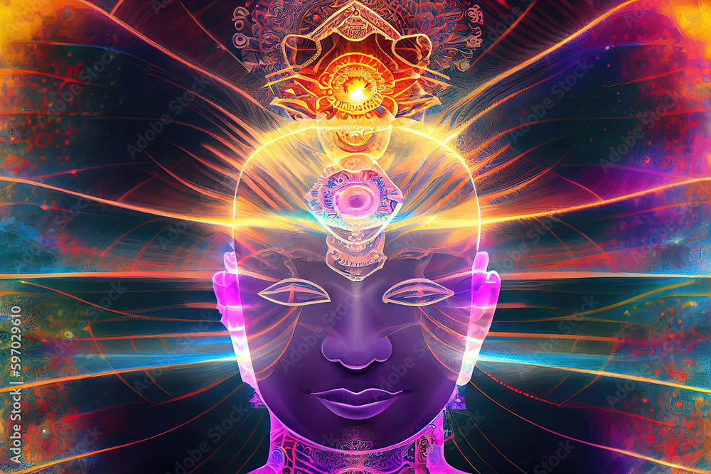 Spiritual enlightment as psychedelic meditation concept (Generative AI ...