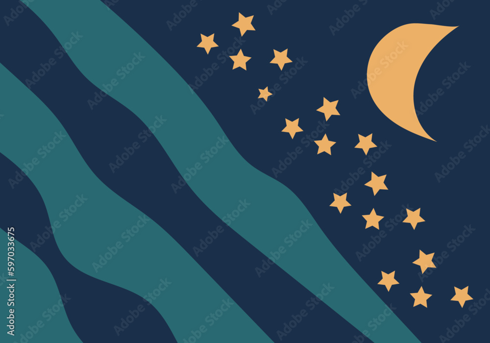 ocean with star crecent moon astrology science theme romantic modern ...