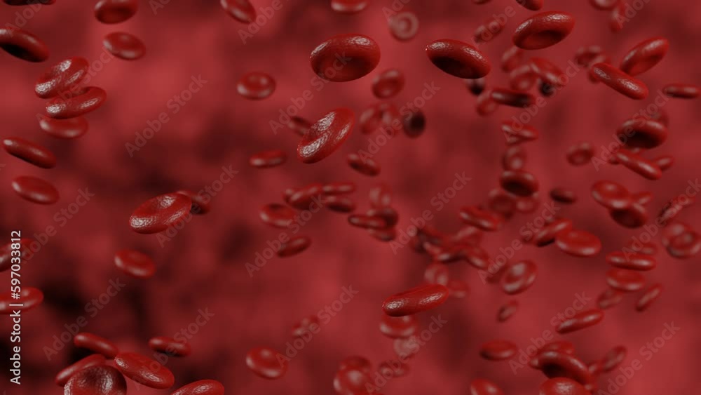 Red blood cells moving in blood stream in artery. 3D animation of ...