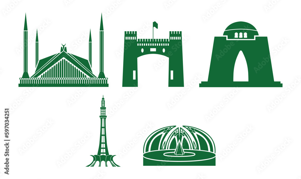 Pakistan Skyline Silhouette City. Design Vector. Famous Monuments ...