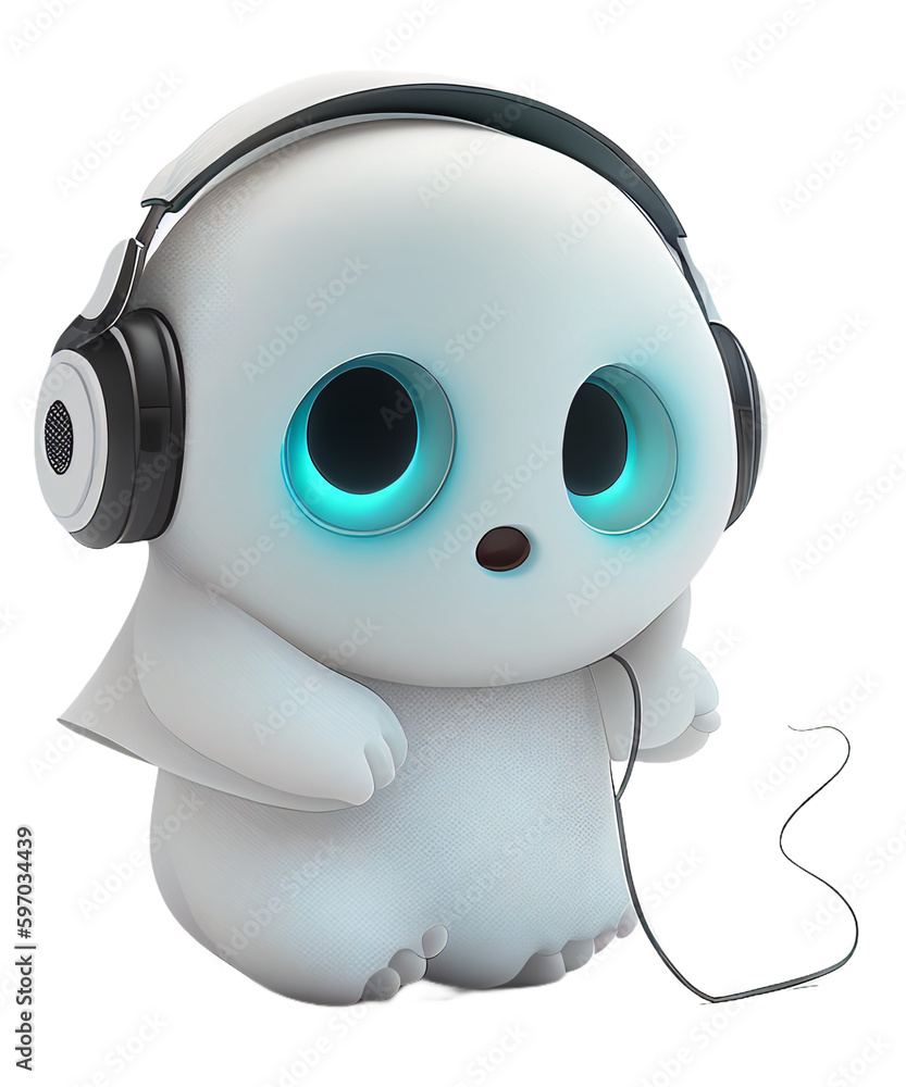 Cute ghost with headphones isolated Stock Illustration | Adobe Stock