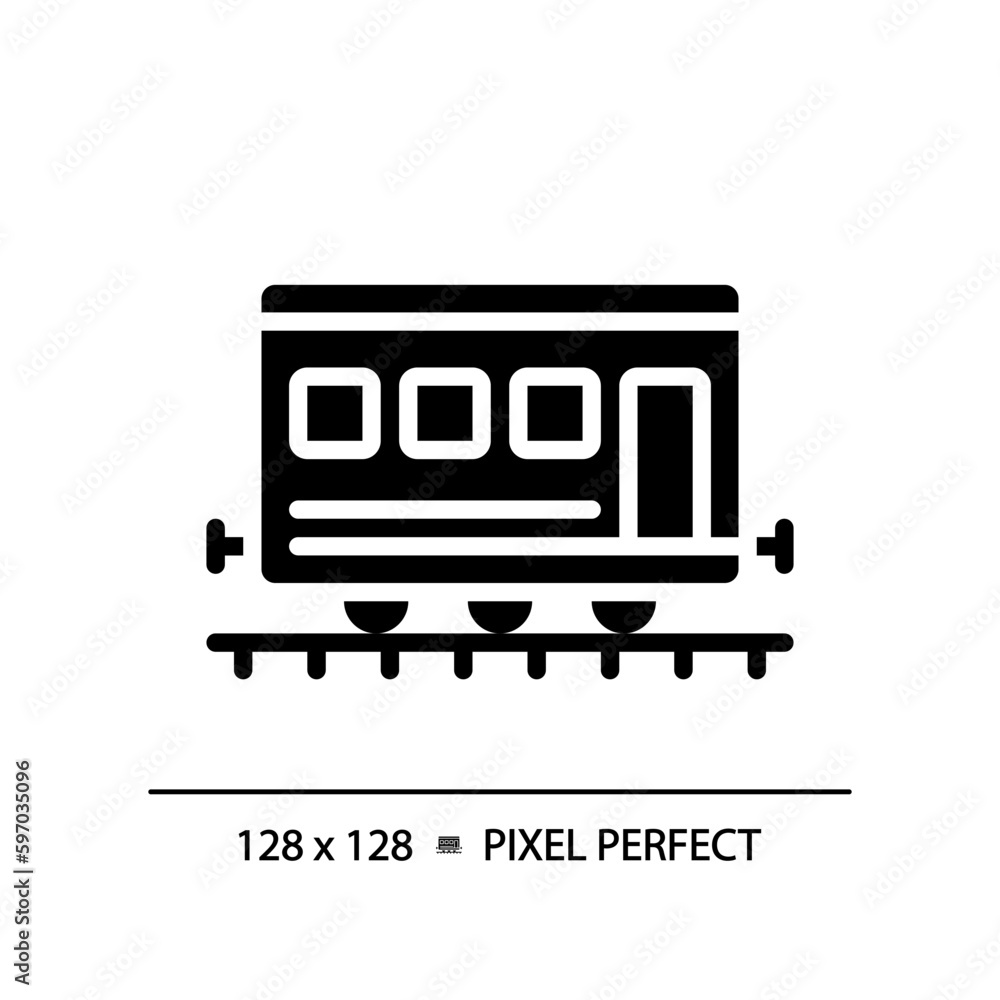 Passenger railroad carriage pixel perfect black glyph icon. Railway car ...