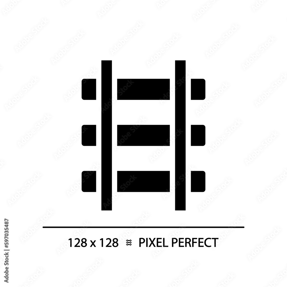 Rails pixel perfect black glyph icon. Railroad track. Railway ... Rails pixel perfect black glyph icon. Railroad track. Railway ...