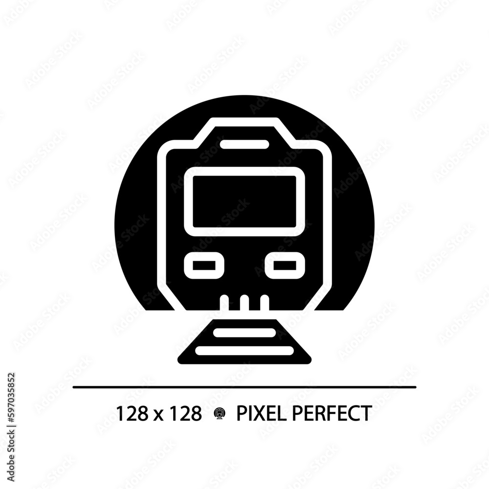 Metro train pixel perfect black glyph icon. Subway station. Underground ...