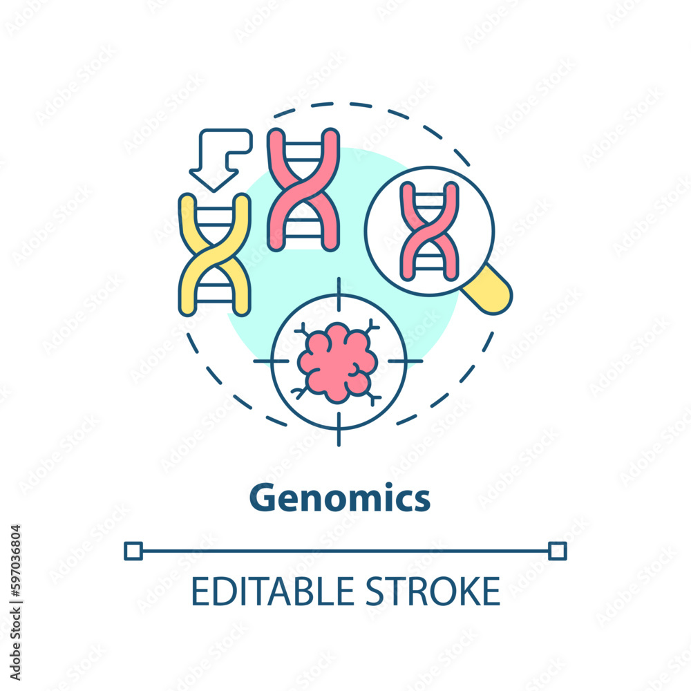 Genomics concept icon. Identifying genetic variations. Prevention of ...
