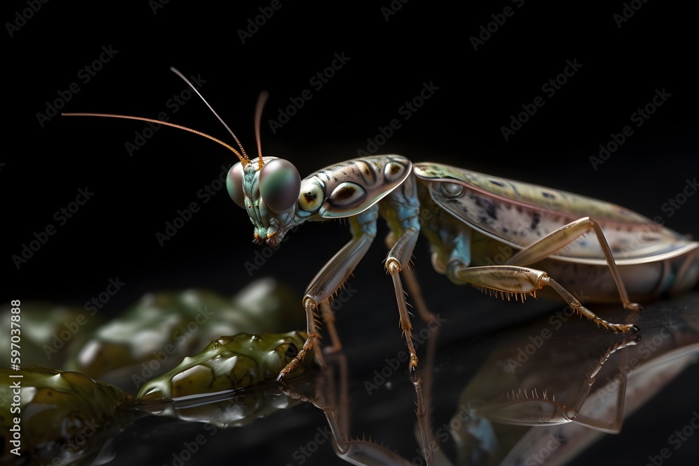 Capture a breathtaking image of a beautiful praying mantis resting on a ...