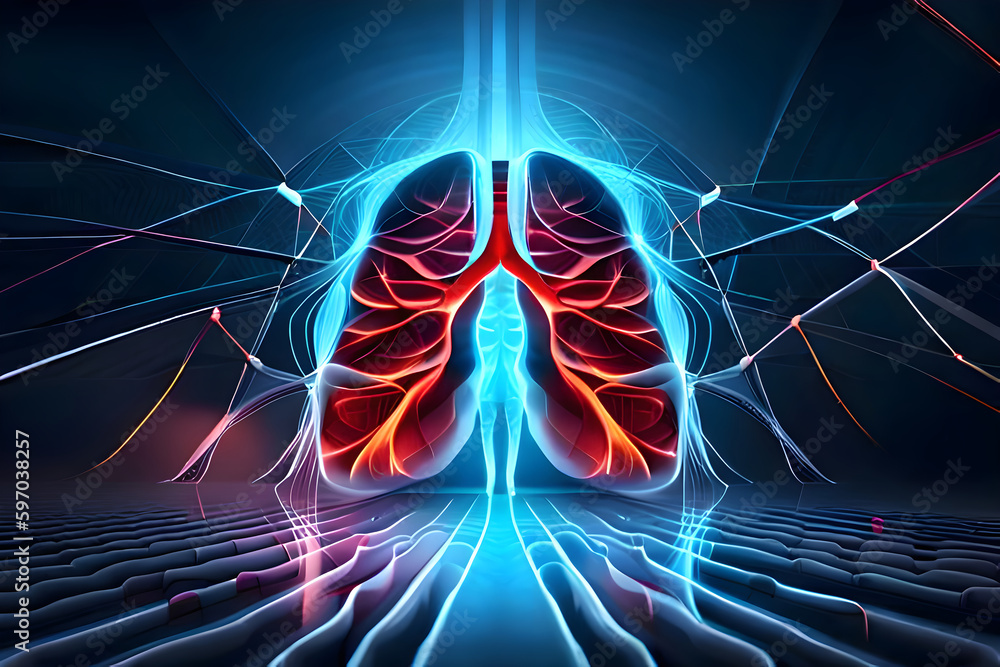 illustration of human lungs with energy waves, human lungs x-ray ...