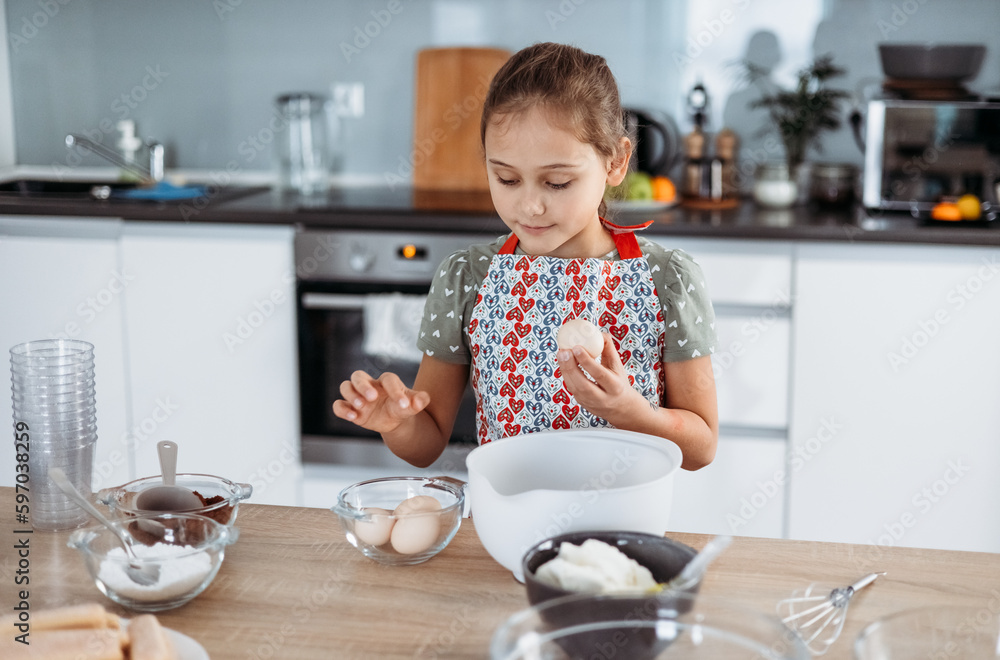 tiramisu making process in the kitchen- little girl making Italian ...