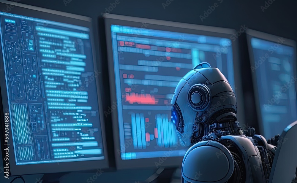 Robotics Using Multiple Computers Working And Monitor Data In Liveing Modern Room Generative