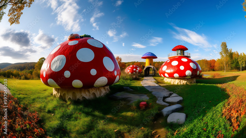 Real-Life Depiction of a Mushroom Land Stock Illustration | Adobe Stock