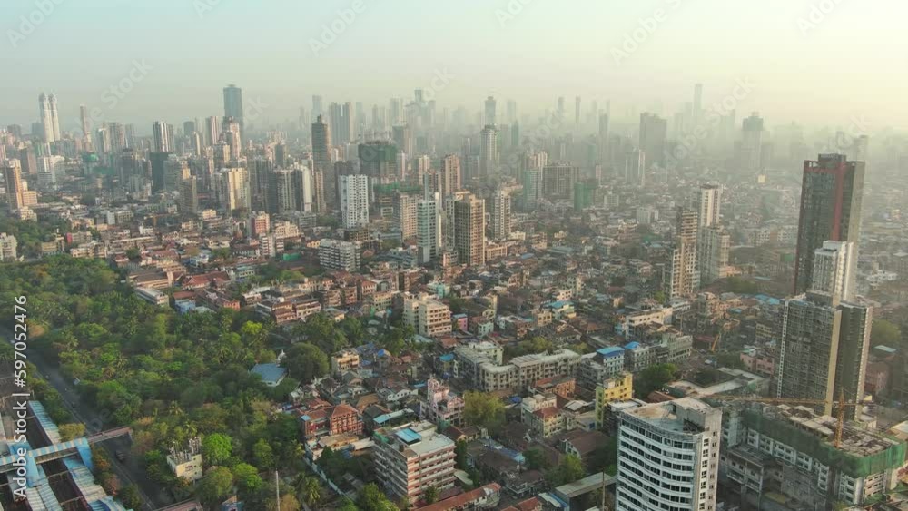 Mumbai: Aerial view of famous city in India at sunrise, modern city ...
