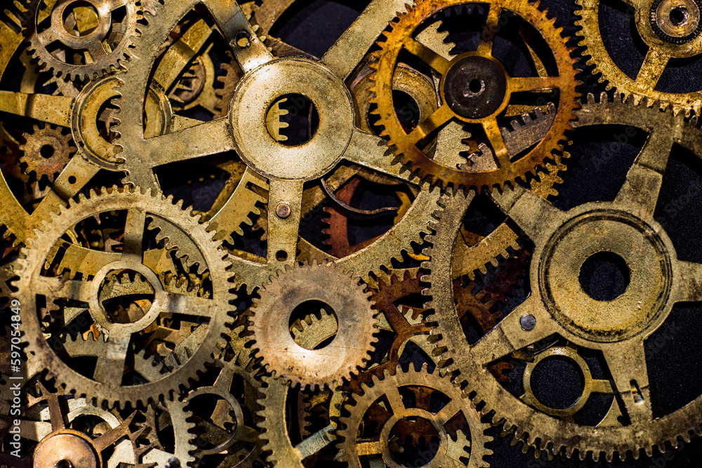 Vintage cogwheels on black background. Stock Photo | Adobe Stock
