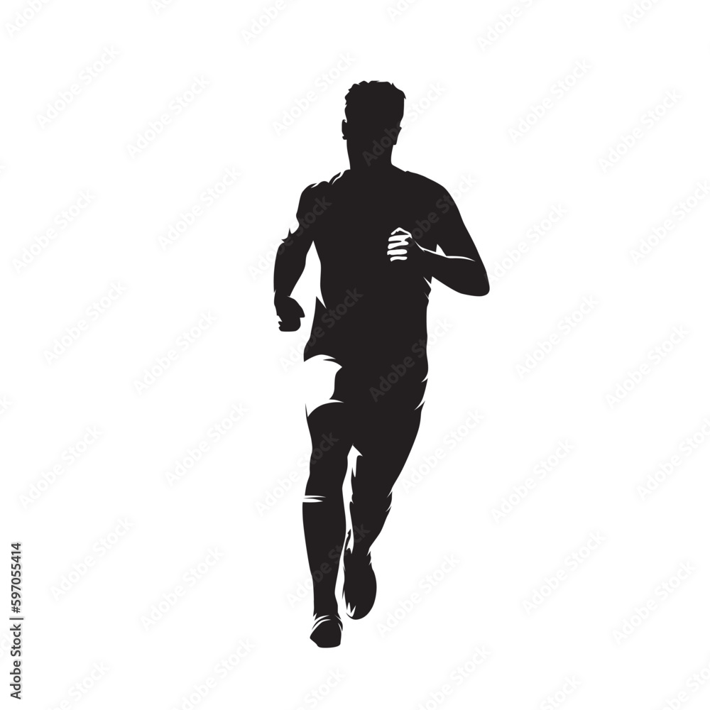 Running man, isolated vector silhouette, ink drawing. Run, front view ...