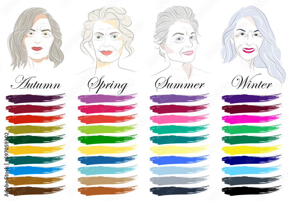 Stock vector seasonal color analysis palettes for all types of female ...