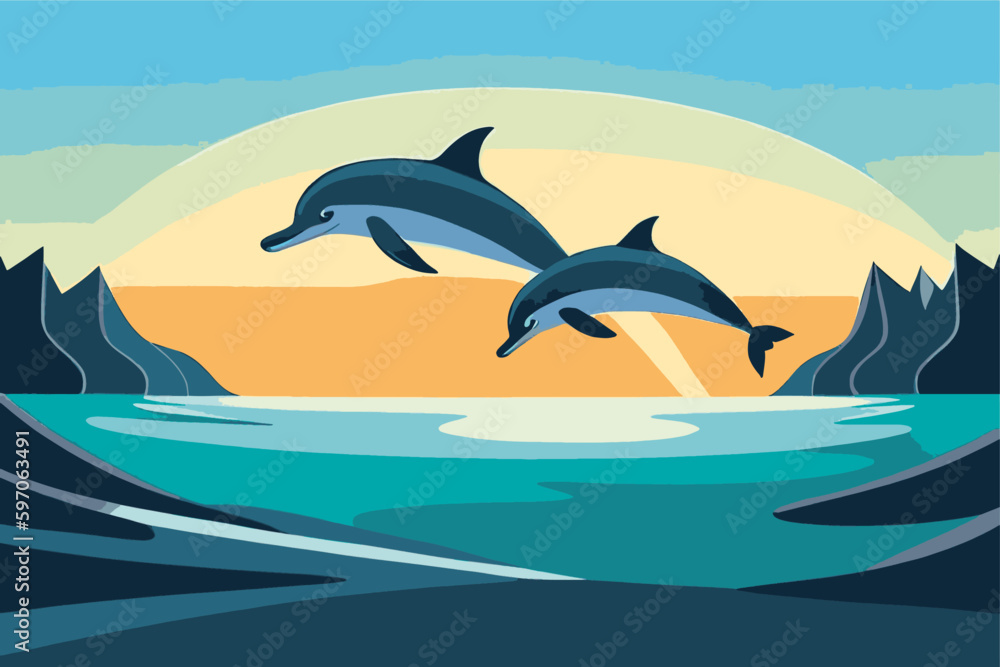 Dolphin jumping out of the water. Dolphin vector illustration. Dolphin ...