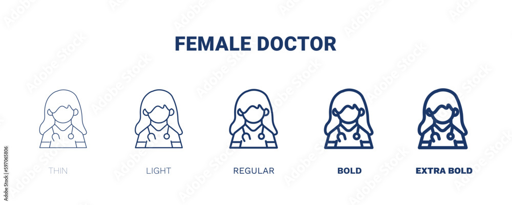 female doctor icon. Thin, light, regular, bold, black female doctor ...