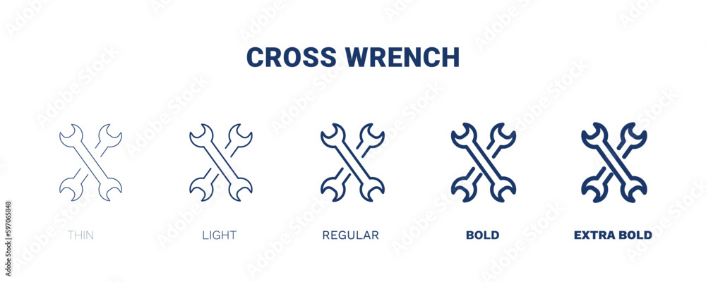 Vetor de cross wrench icon. Thin, light, regular, bold, black cross ...