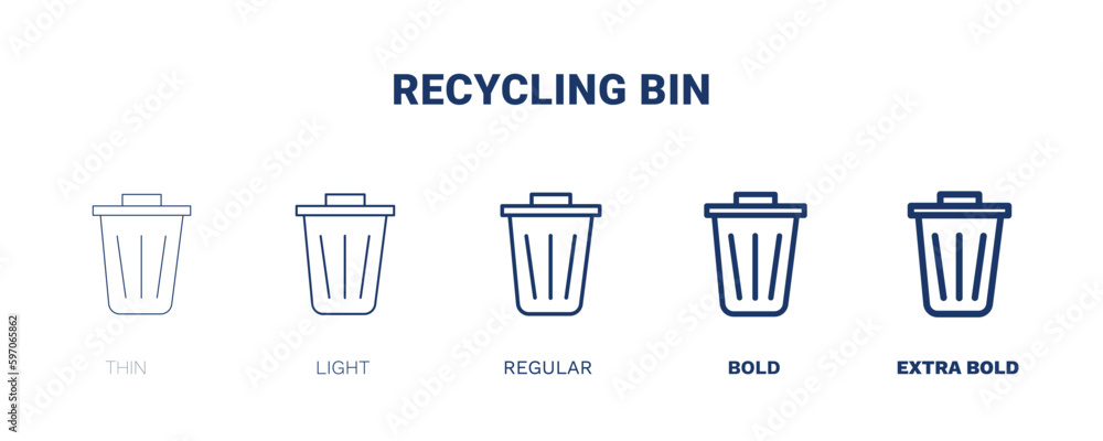 recycling bin icon. Thin, light, regular, bold, black recycling bin ...