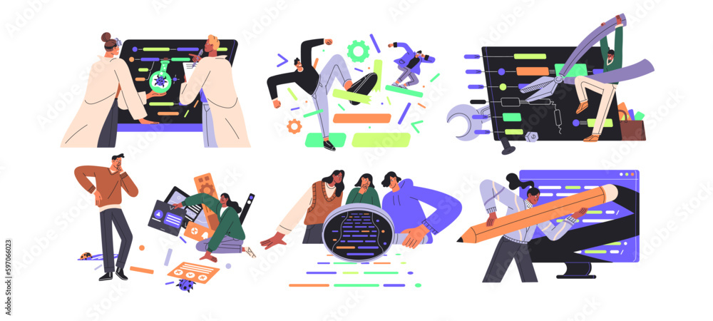 Software Testing Qa Engineering Technology Concept Set Developer Programmer Tester