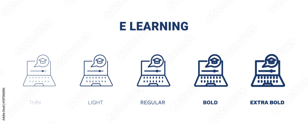 e learning icon. Thin, light, regular, bold, black e learning icon set ...
