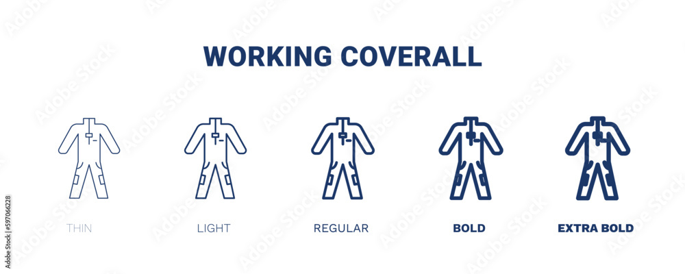 working coverall icon. Thin, light, regular, bold, black working ...
