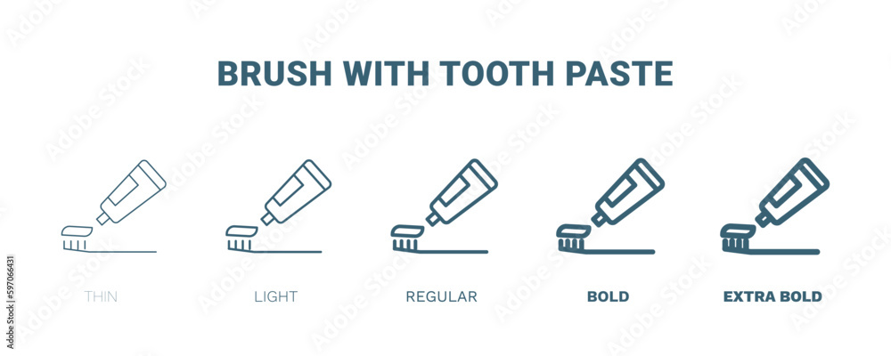 brush with tooth paste icon. Thin, light, regular, bold, black brush ...