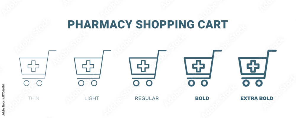 pharmacy shopping cart icon. Thin, light, regular, bold, black pharmacy ...