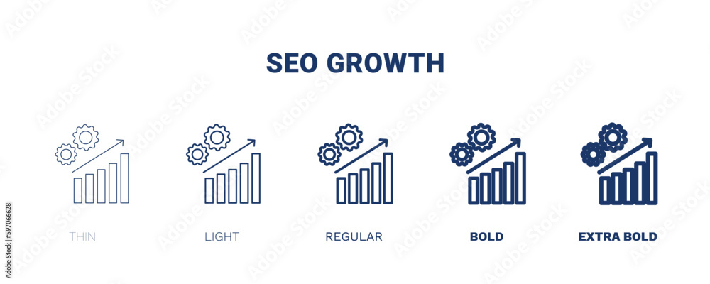 seo growth icon. Thin, light, regular, bold, black seo growth icon set ...