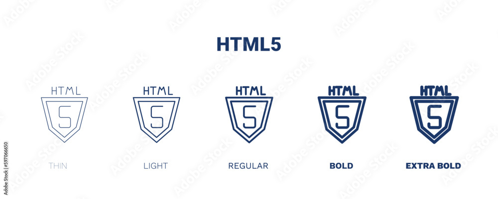 html5 icon. Thin, light, regular, bold, black html5 icon set from information technology ...
