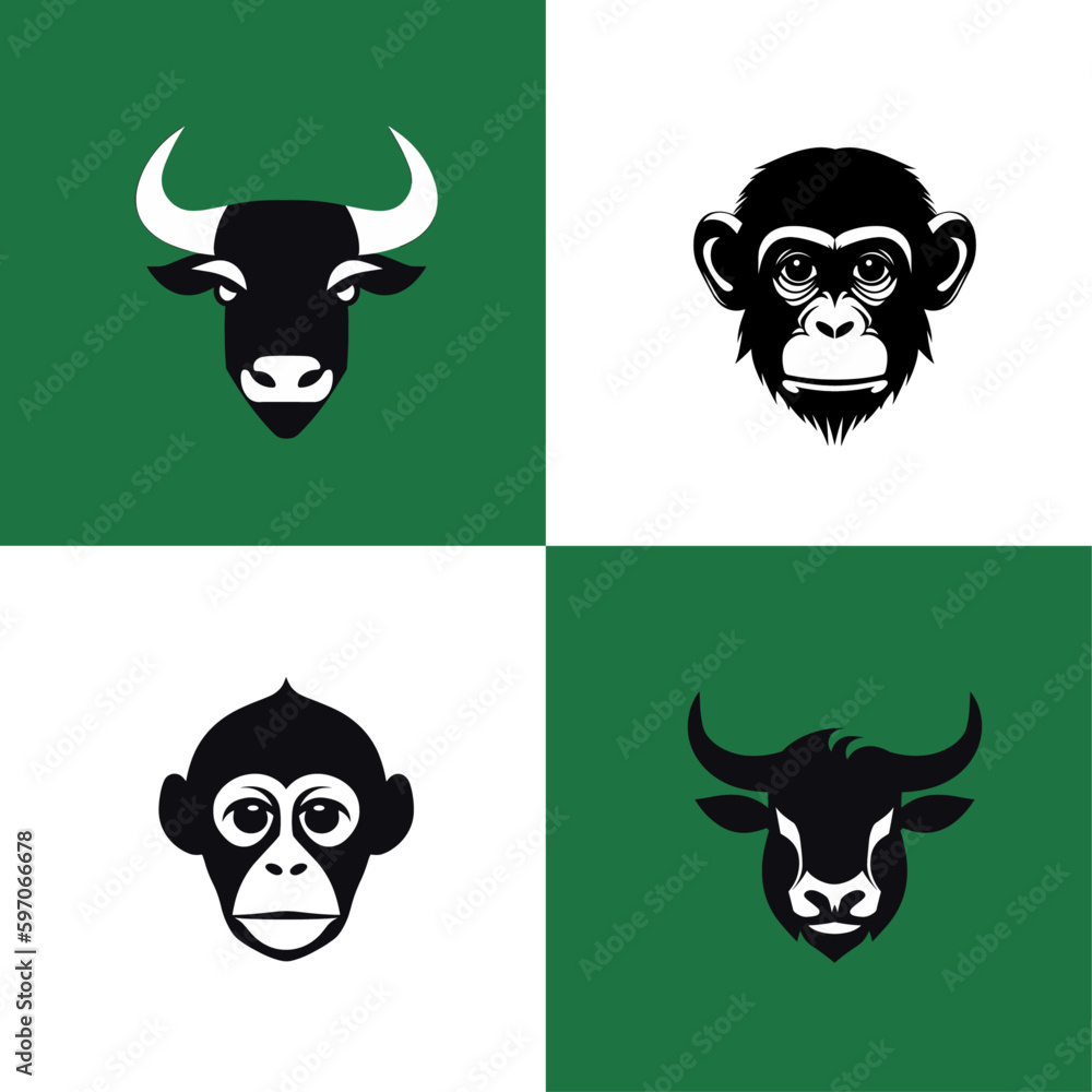 Animal icon-illustration set. Vector graphics silhouette, tuna and ...