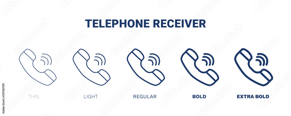 telephone receiver icon. Thin, light, regular, bold, black telephone ...