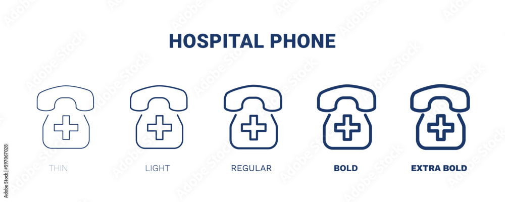 hospital phone icon. Thin, light, regular, bold, black hospital phone ...