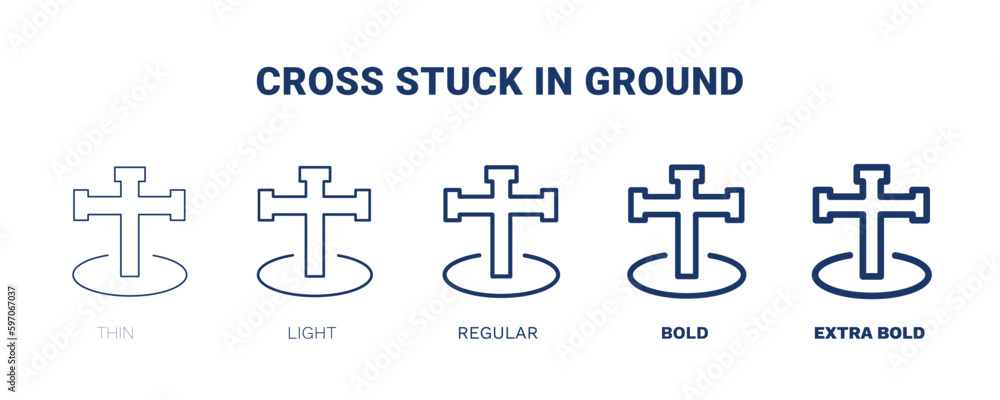 cross stuck in ground icon. Thin, light, regular, bold, black cross ...