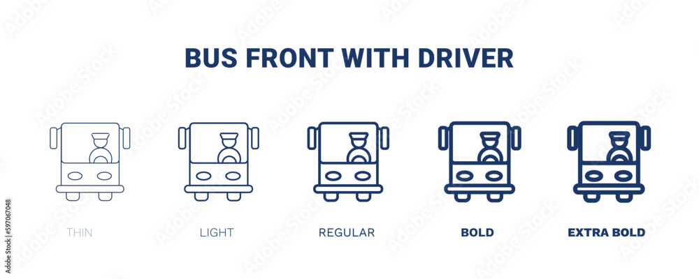 bus front with driver icon. Thin, light, regular, bold, black bus front ...