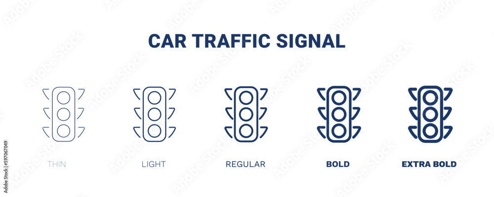 car traffic signal icon. Thin, light, regular, bold, black car traffic ...