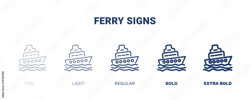 Vetor de ferry signs icon. Thin, light, regular, bold, black ferry ...