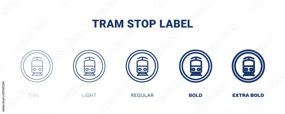 tram stop label icon. Thin, light, regular, bold, black tram stop label ...