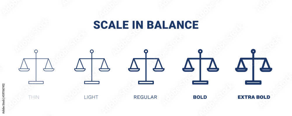 scale in balance icon. Thin, light, regular, bold, black scale in ...