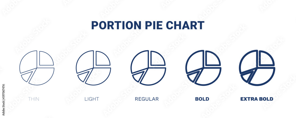 portion pie chart icon. Thin, light, regular, bold, black portion pie ...