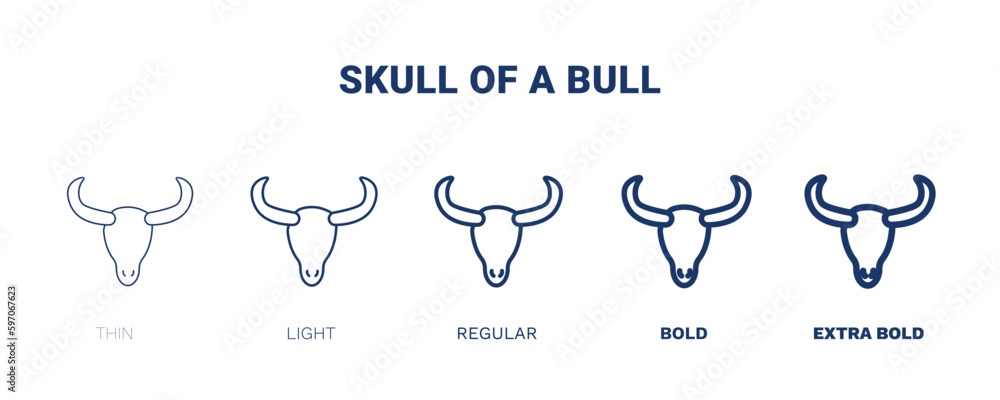 skull of a bull icon. Thin, light, regular, bold, black skull of a bull ...