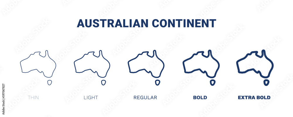 australian continent icon. Thin, light, regular, bold, black australian ...
