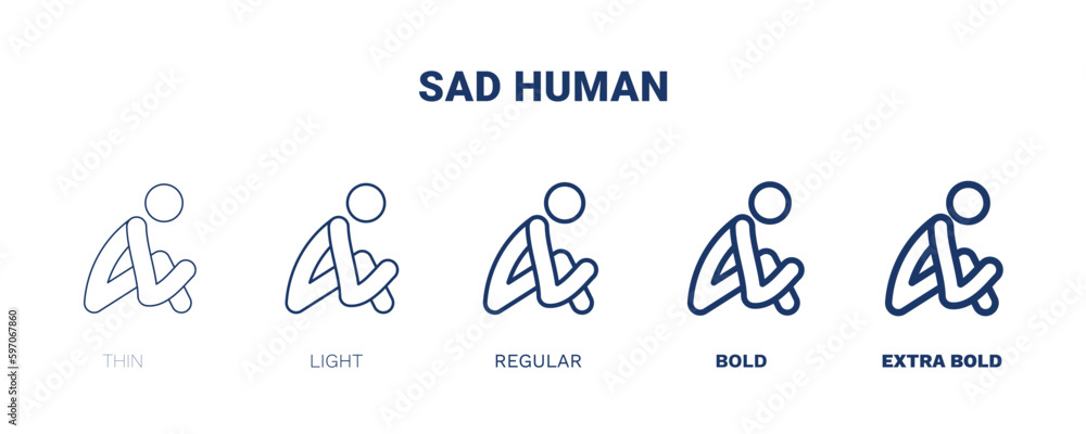 sad human icon. Thin, light, regular, bold, black sad human icon set ...