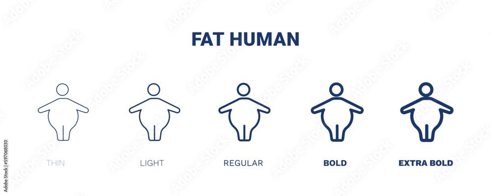 fat human icon. Thin, light, regular, bold, black fat human icon set ...