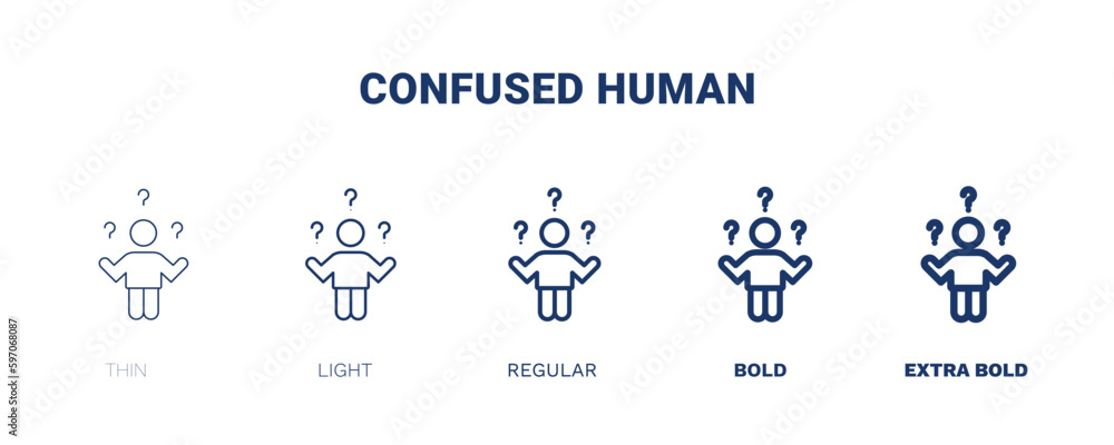 confused human icon. Thin, light, regular, bold, black confused human ...