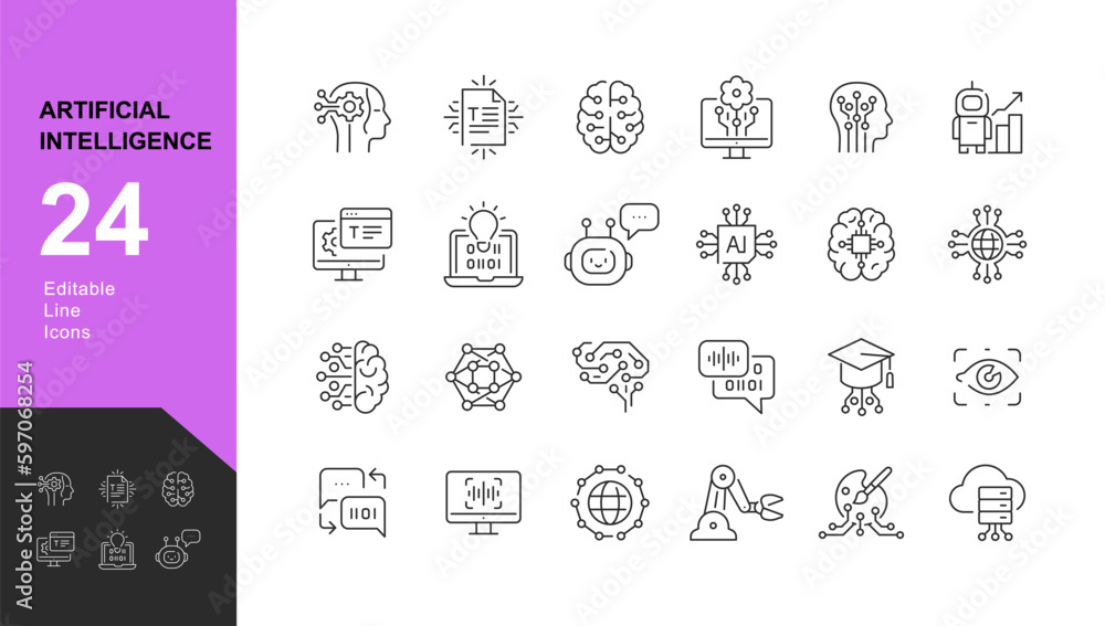 Artificial Intelligence Line Editable Icons set. Vector illustration in modern thin line style ...