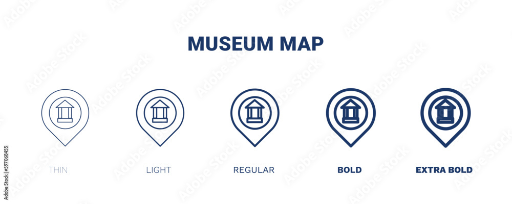 museum map icon. Thin, light, regular, bold, black museum map icon set ...