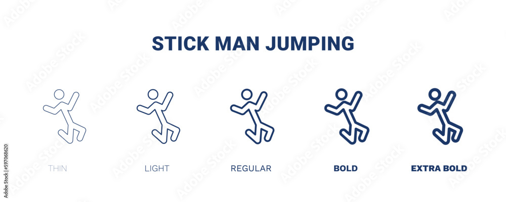 stick man jumping icon. Thin, light, regular, bold, black stick man ...