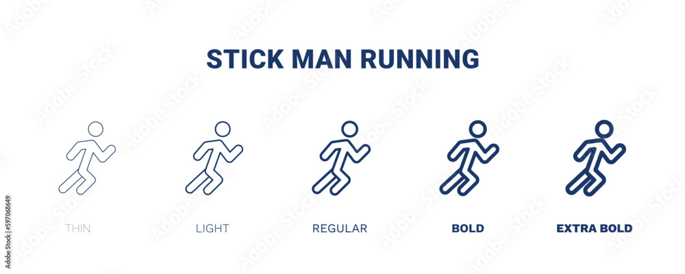 stick man running icon. Thin, light, regular, bold, black stick man ...