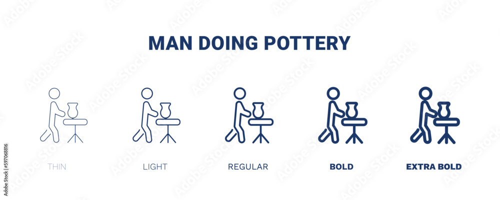 man doing pottery icon. Thin, light, regular, bold, black man doing ...